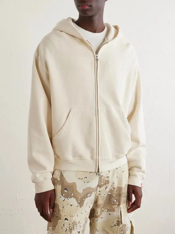 CHERRY LOS ANGELES Distressed Cotton-fleece Zip-up Hoodie