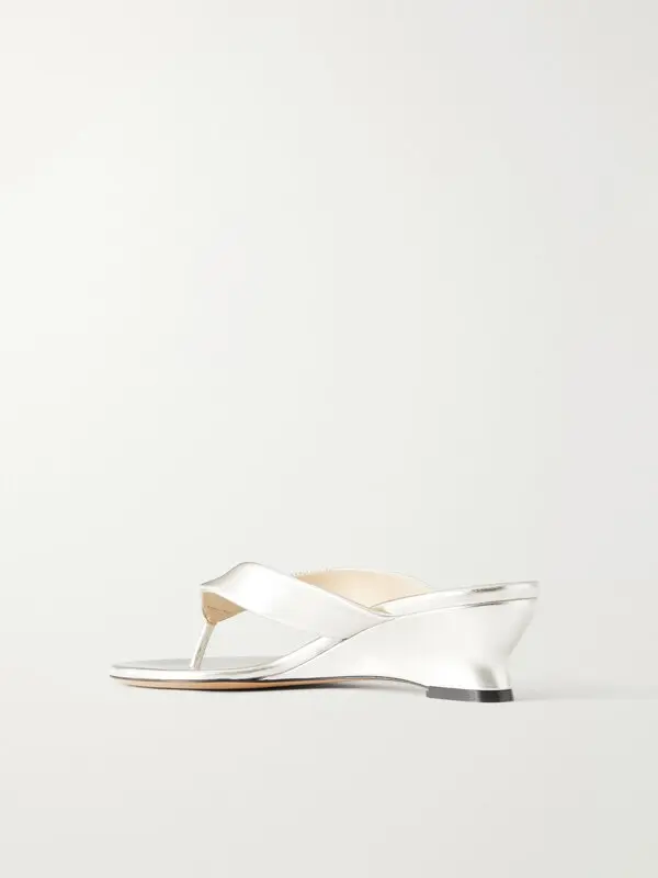 Le Monde Beryl Metallic Leather Wedge Sandals - Silver