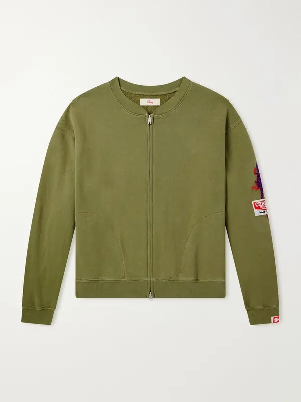 CHERRY LOS ANGELES Embroidered Cotton-jersey Zip-up Sweatshirt