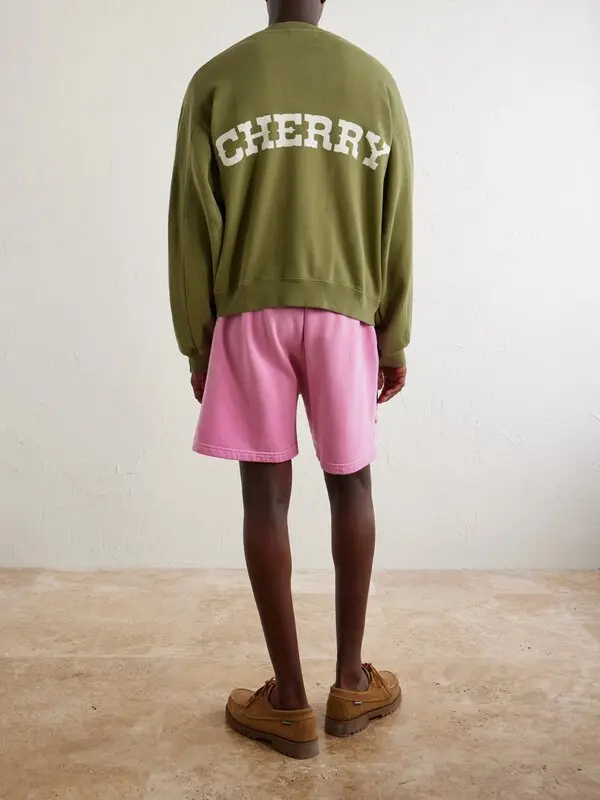 CHERRY LOS ANGELES Embroidered Cotton-jersey Zip-up Sweatshirt