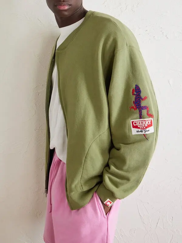 CHERRY LOS ANGELES Embroidered Cotton-jersey Zip-up Sweatshirt