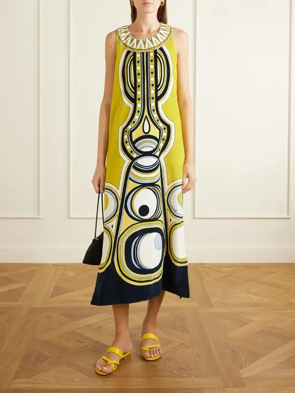 La DoubleJ Totem Graphic Print Cotton Midi Dress