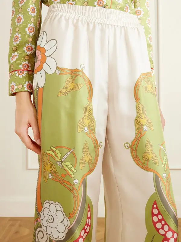 La DoubleJ Palazzo Wide-leg Printed Silk-twill Pants - Green