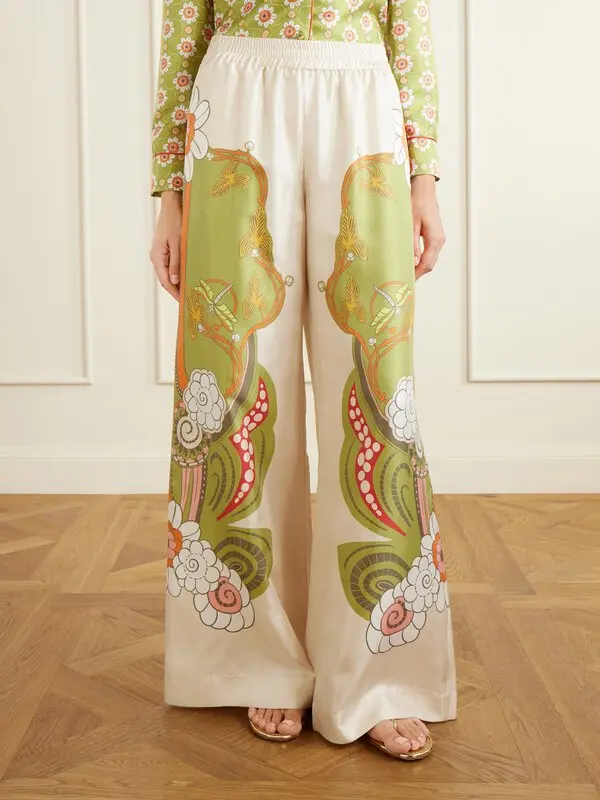 La DoubleJ Palazzo Wide-leg Printed Silk-twill Pants - Green
