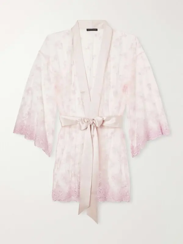 Kiki De Montparnasse Juliette Laced Silk Robe - Pink