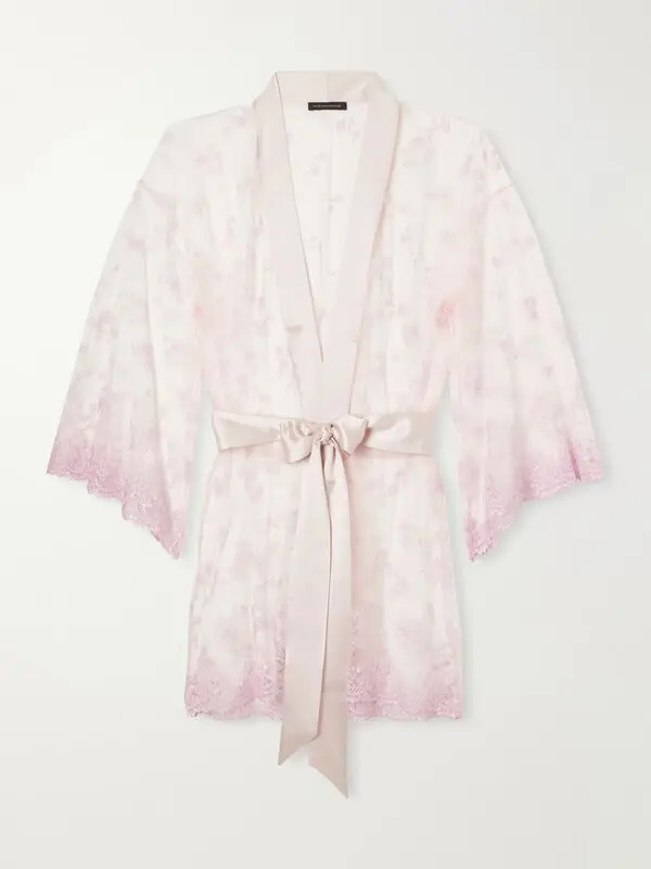 Kiki De Montparnasse Juliette Laced Silk Robe - Pink