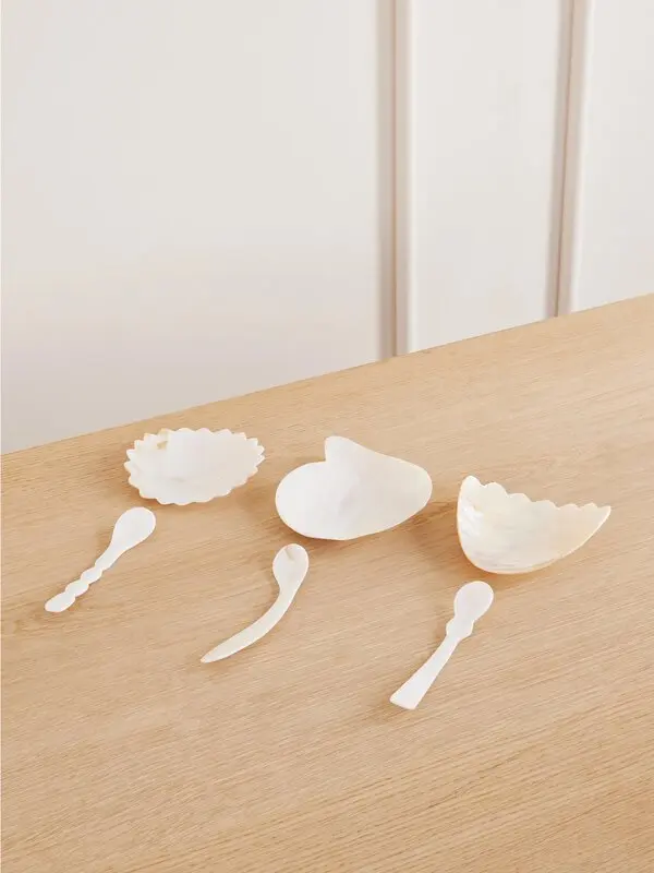 GOHAR WORLD Set Of Three Mother-of-pearl Spoons And Dishes - Blue