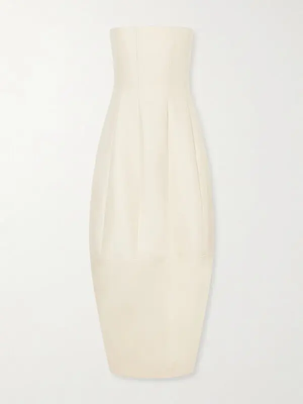 Khaite Stela Wool And Silk-blend Strapless Midi Dress