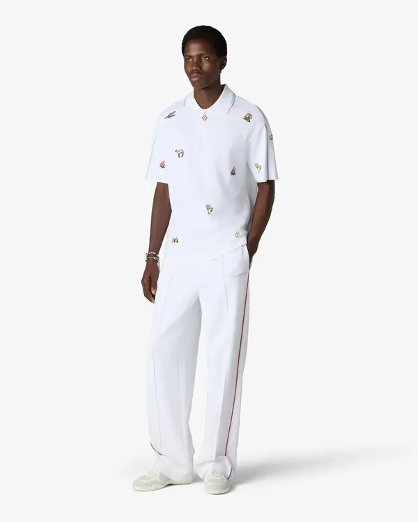 Casablanca White Icon Quarter Zip Embroidered Short Sleeve Polo Shirt - Light Blue