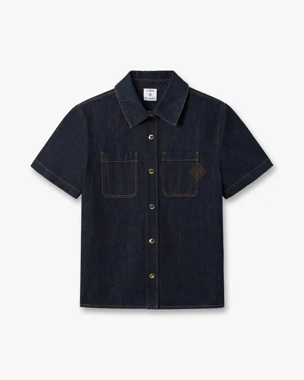 Casablanca Indigo Raw Denim Short Sleeve Shirt - Multicolor