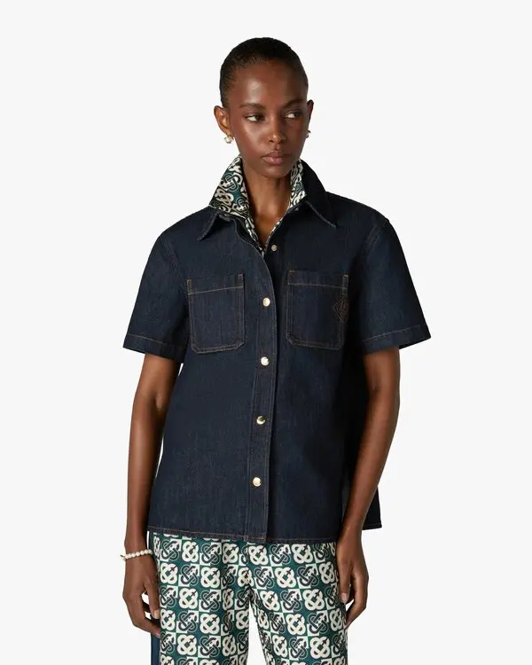 Casablanca Indigo Raw Denim Short Sleeve Shirt