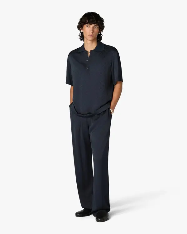 Casablanca Dark Navy Knit Collar Short Sleeve Polo Shirt