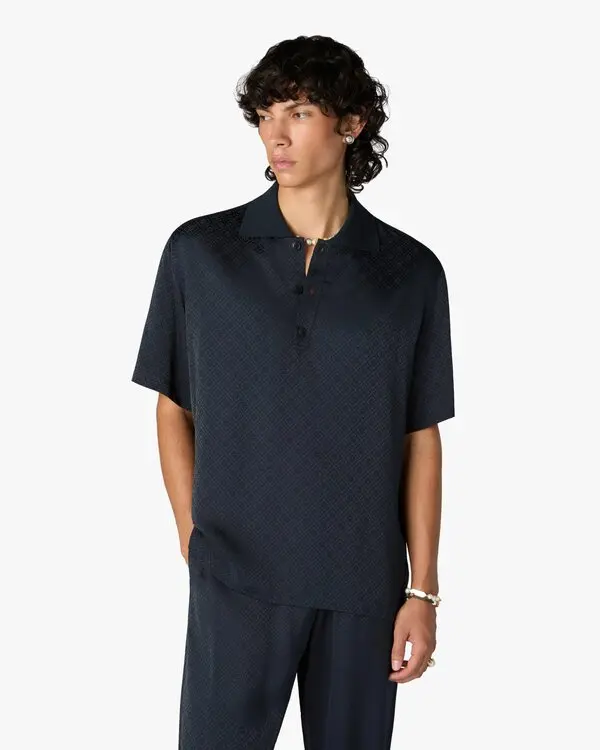 Casablanca Dark Navy Knit Collar Short Sleeve Polo Shirt