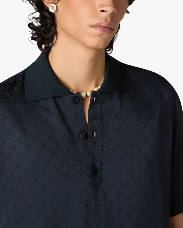 Casablanca Dark Navy Knit Collar Short Sleeve Polo Shirt