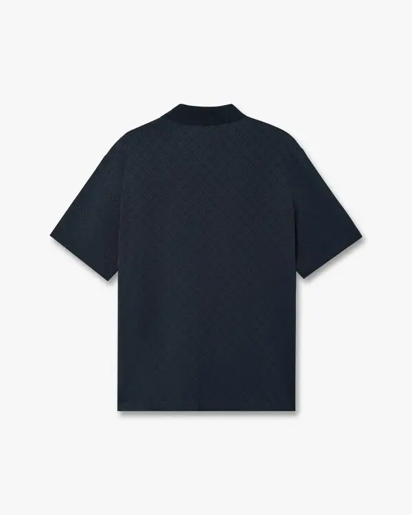 Casablanca Dark Navy Knit Collar Short Sleeve Polo Shirt