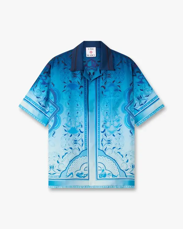 Casablanca Gradient Egyptian Rug Short Sleeve Silk Shirt - Blue