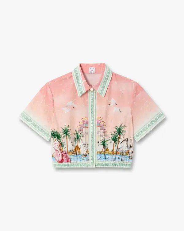 Casablanca Ethereal Cotton Cropped Short Sleeve Shirt - Pink