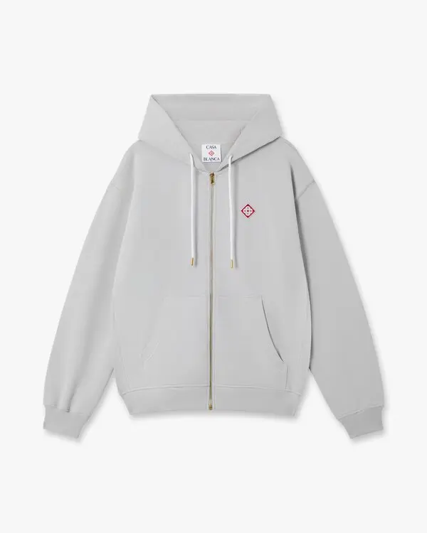 Casablanca Grey Diamond Logo Zip Hooded Sweatshirt