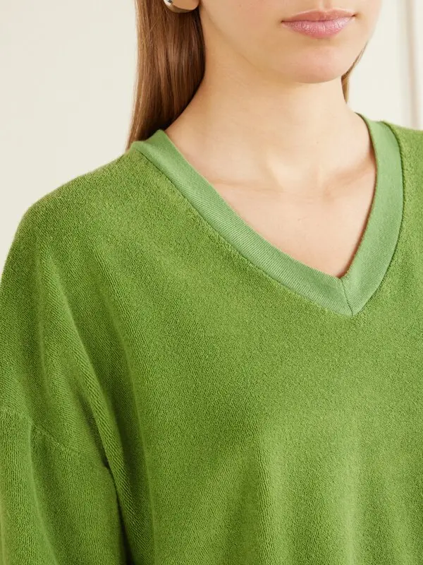 Eterne Cropped Cotton-blend Terry V-neck Sweatshirt