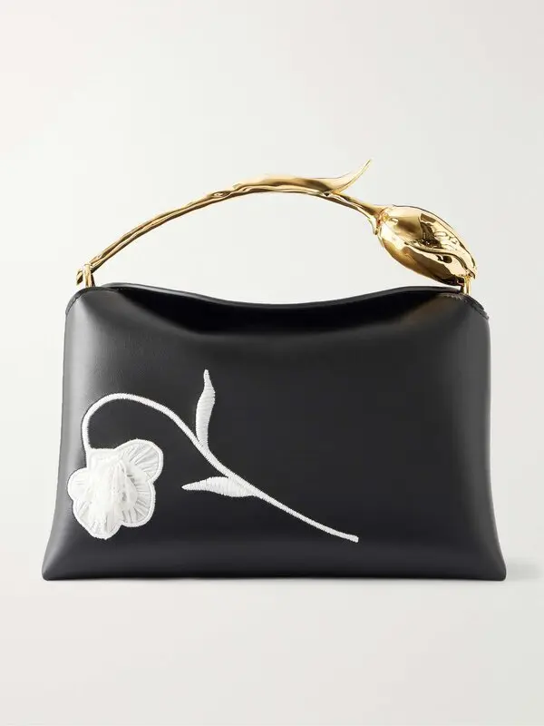 Erdem Bloom Medium Floral-embroidered Leather Clutch