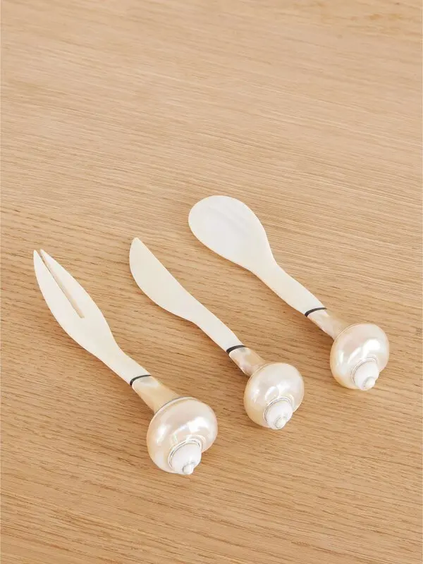 GOHAR WORLD Set Of Three Mother-of-pearl Serveware - Cream