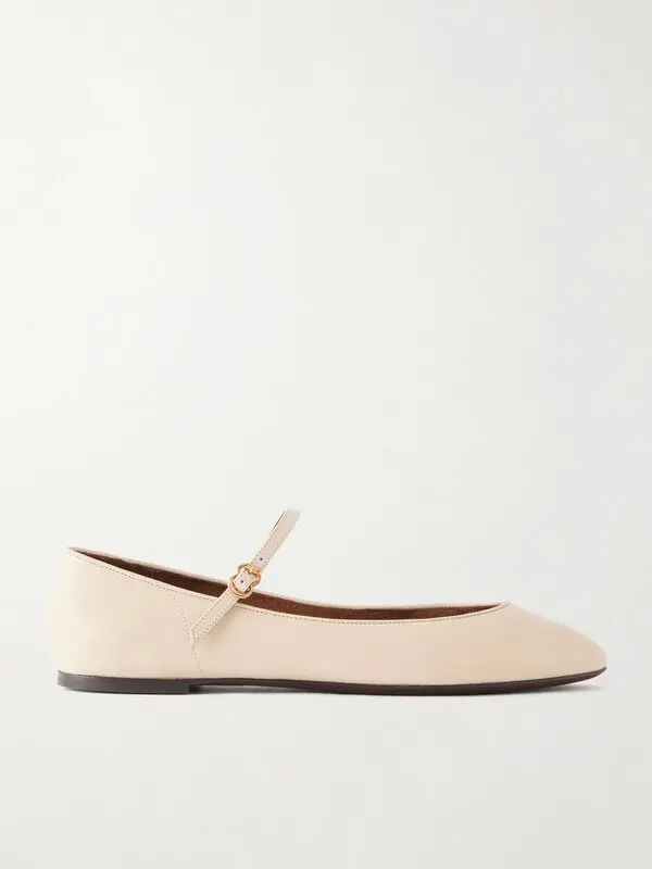 HERBERT LEVINE Textured Leather Ballet Flats With Mary Jane Strap
