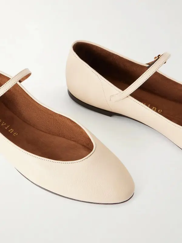 HERBERT LEVINE Textured Leather Ballet Flats With Mary Jane Strap