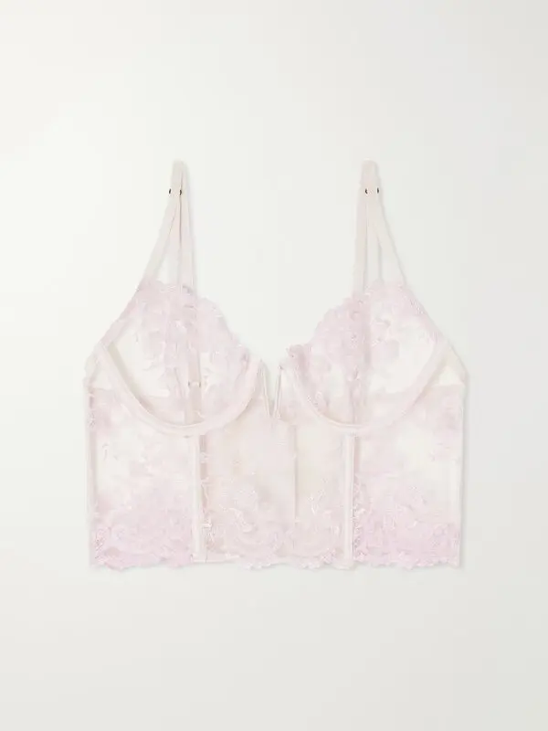 Kiki De Montparnasse Juliette Longline Lace-trimmed Mesh Underwired Bra - Pink