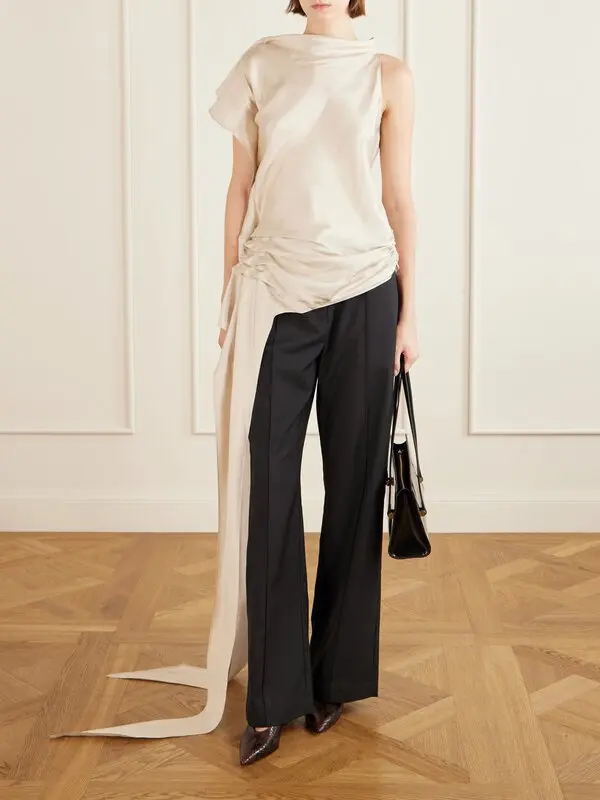 KALLMEYER Asymmetrical Ruched Woven Blouse - Neutrals
