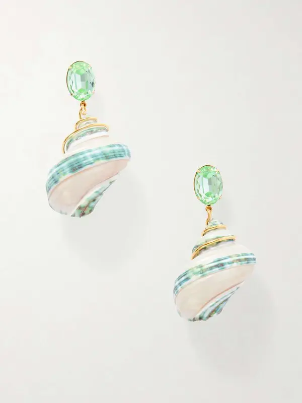 JENNIFER BEHR Wave Gold-tone Shell And Crystal Earrings