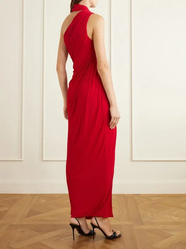 Balmain Draped Halterneck Jersey Maxi Dress