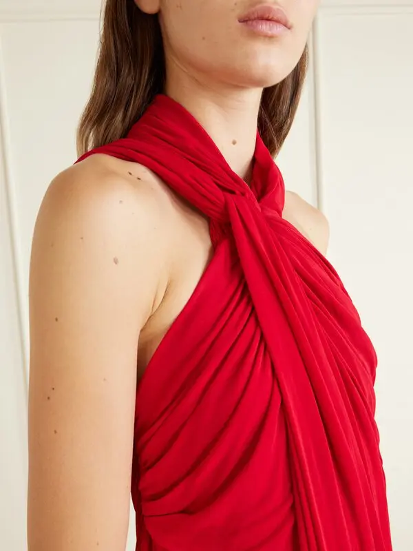 Balmain Draped Halterneck Jersey Maxi Dress