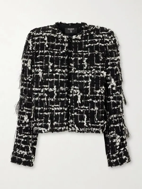 Balmain Cropped Embellished Metallic Tweed Jacket