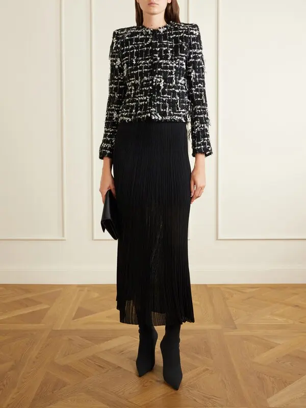Balmain Cropped Embellished Metallic Tweed Jacket