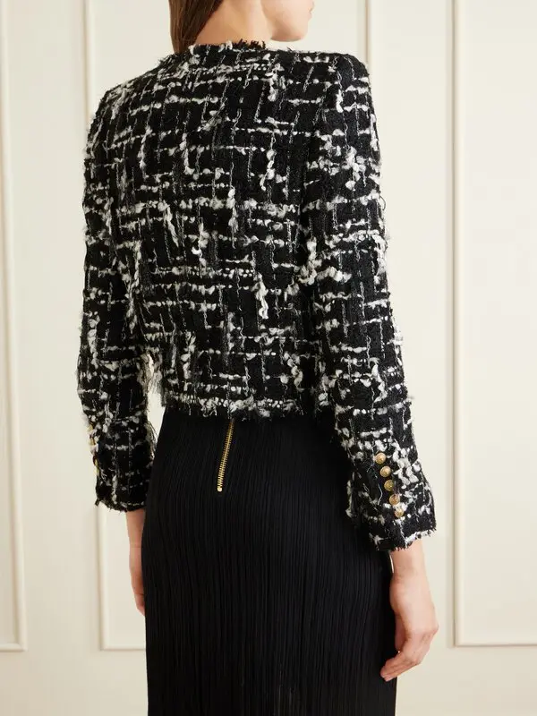 Balmain Cropped Embellished Metallic Tweed Jacket