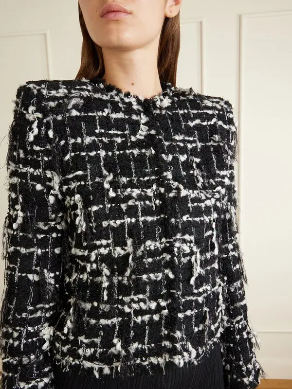 Balmain Cropped Embellished Metallic Tweed Jacket