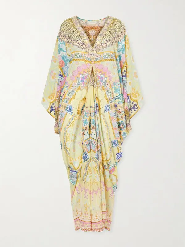 Camilla Embellished Printed Silk Cover-up - Yellow