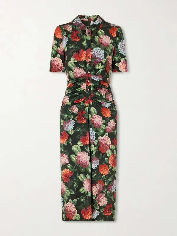 Carolina Herrera Floral-print Ruched Jersey Midi Dress