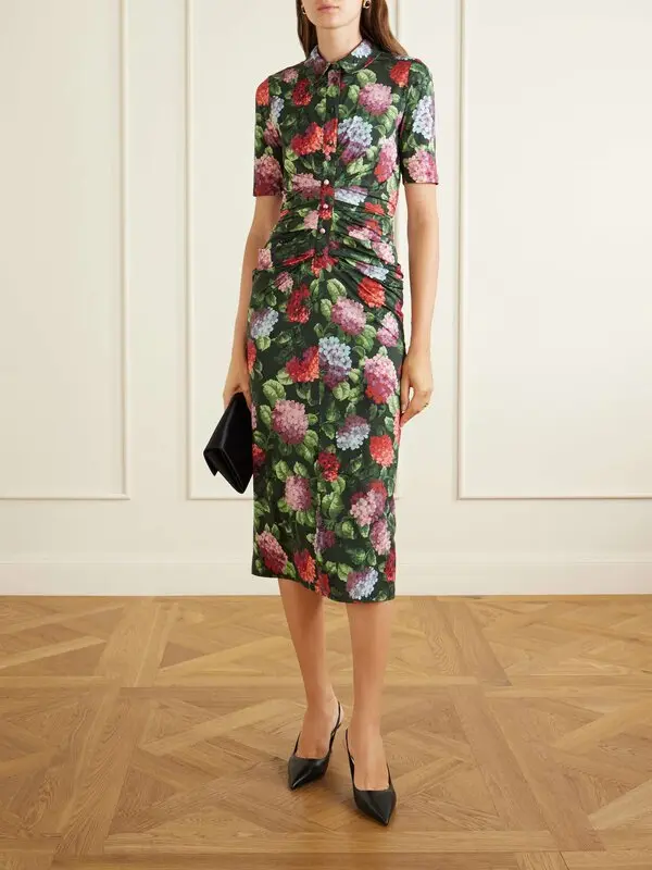 Carolina Herrera Floral-print Ruched Jersey Midi Dress