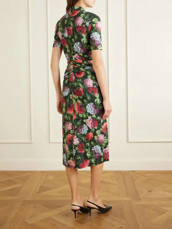 Carolina Herrera Floral-print Ruched Jersey Midi Dress