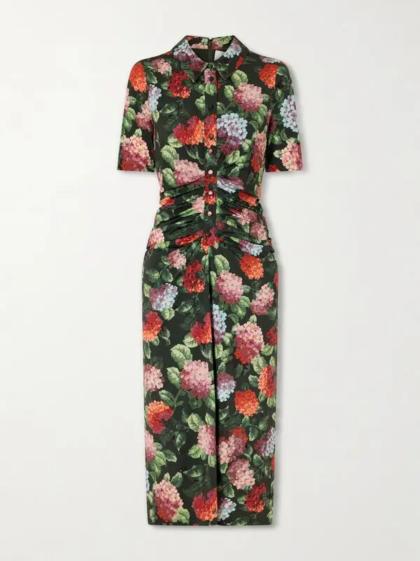 Carolina Herrera Floral-print Ruched Jersey Midi Dress - Multi