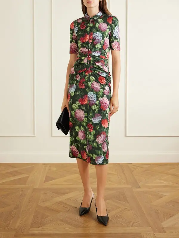 Carolina Herrera Floral Print Ruched Midi Dress