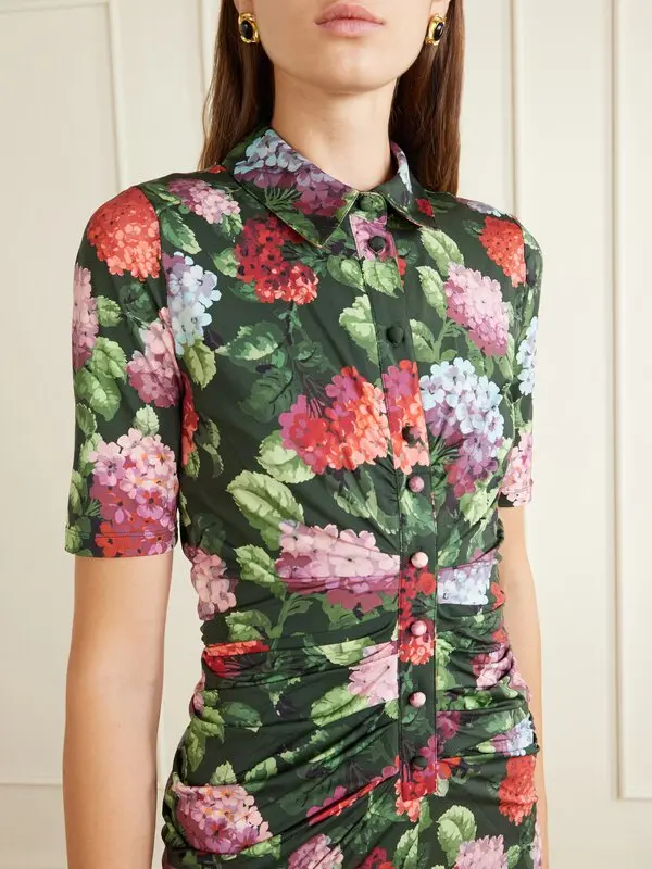 Carolina Herrera Floral Print Ruched Midi Dress
