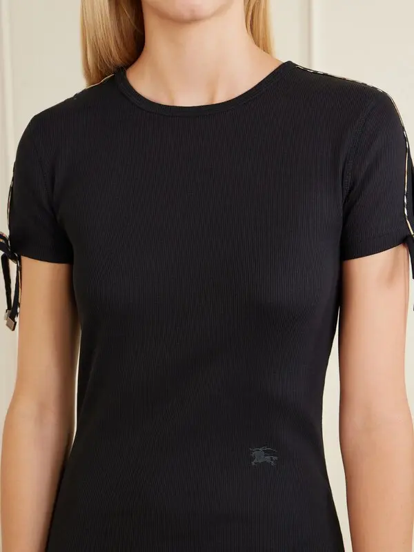 Burberry Tie-detailed Ribbed Stretch-cotton Jersey Mini Dress