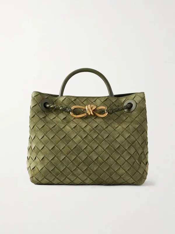 Bottega Veneta Andiamo Small Intrecciato Suede Shoulder Bag - Green