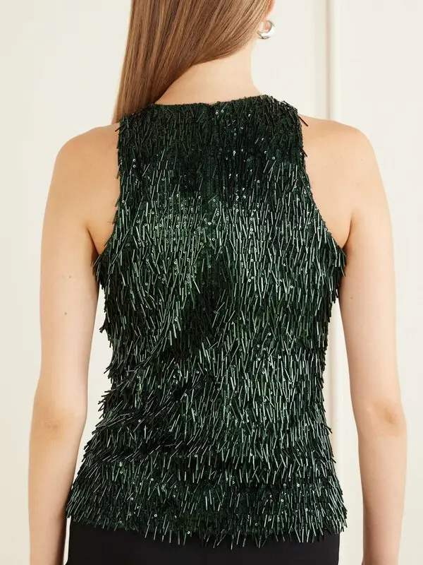 DIMA AYAD Sequin-embellished Jersey Blouse
