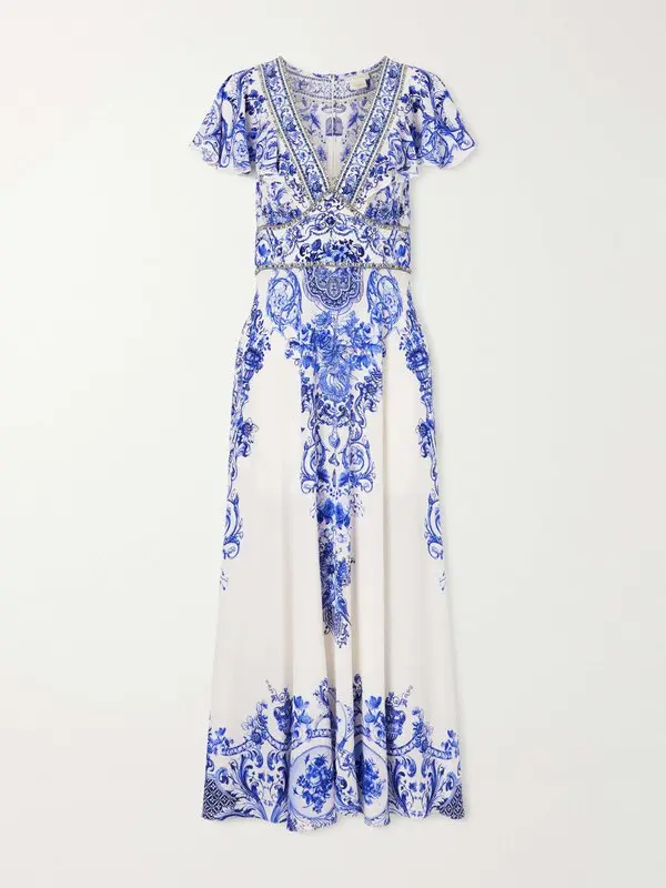Camilla Embellished Printed Ruffled Silk-crepe Midi Dress