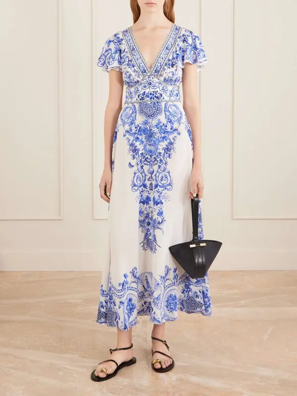 Camilla Embellished Printed Ruffled Silk-crepe Midi Dress