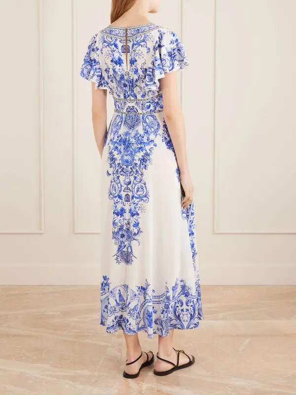 Camilla Embellished Printed Ruffled Silk-crepe Midi Dress