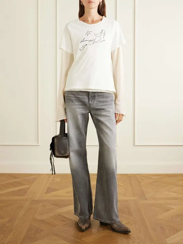 Acne Studios Evina Layered Logo-printed Mesh-trimmed Cotton And Hemp-blend T-shirt